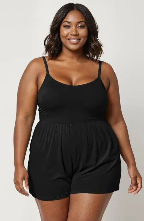 CALYSA Ivy Short Swim Romper With Built-in Bra And Hidden Shorts - Black