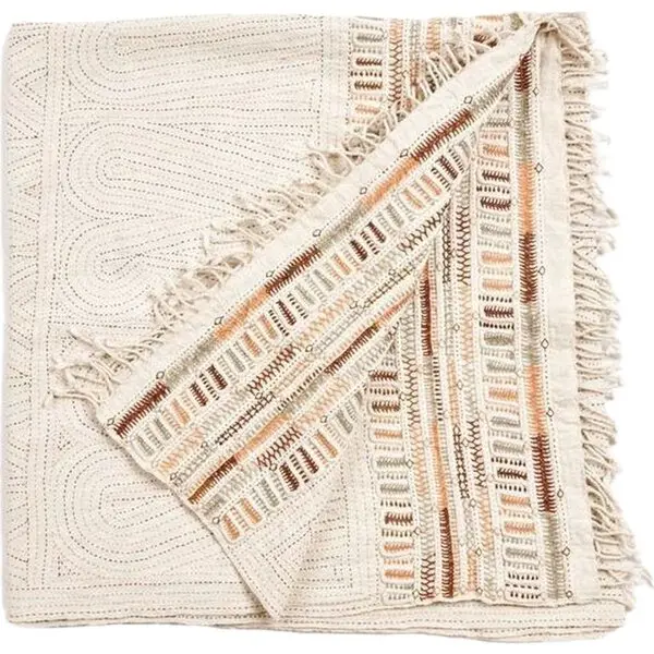 STUDIO VARIOUSLY Unah Coral Fully Hand Embroidered Handwoven Organic Cotton Throw - Brown