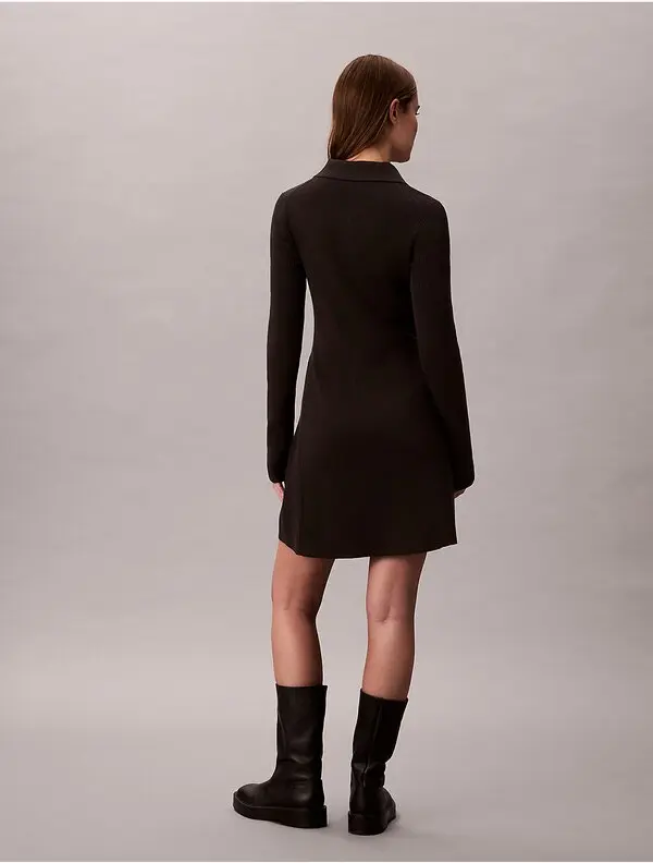 Calvin Klein Cotton Rib V-neck Polo Mini Dress