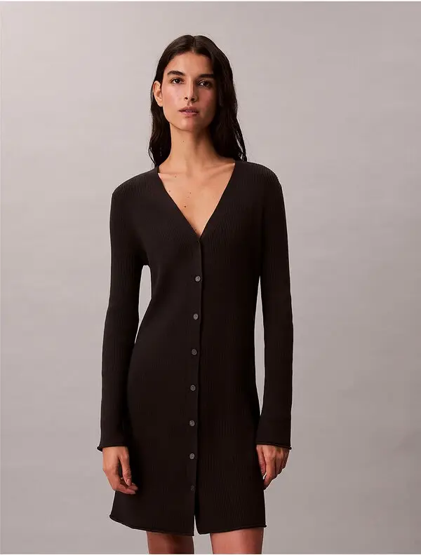 Calvin Klein Cotton Ribbed Knit Duster - Black