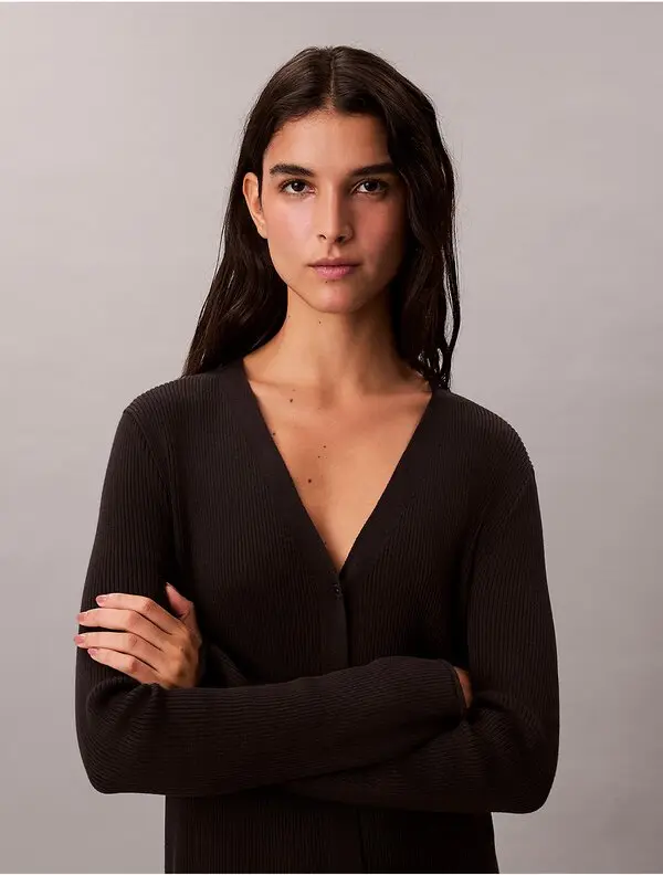 Calvin Klein Cotton Ribbed Knit Duster - Black