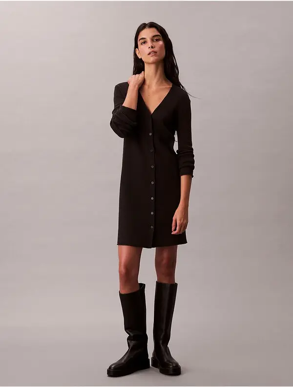 Calvin Klein Cotton Ribbed Knit Duster - Black