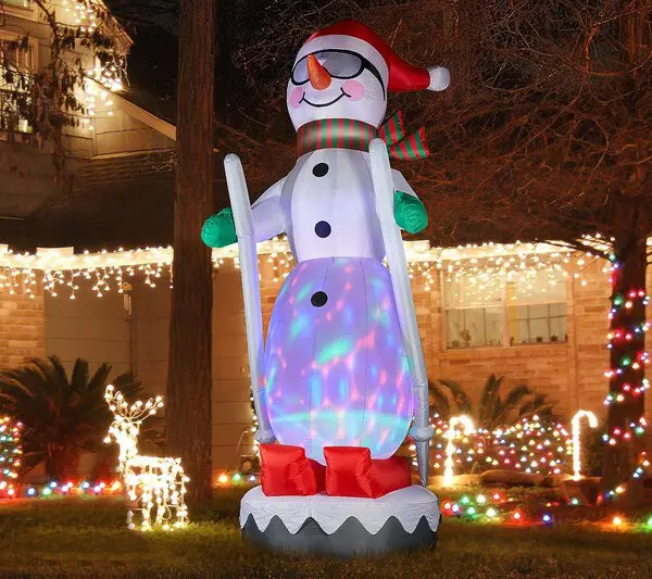 GLITZHOME 20ft Giant Disco Lighted Inflatable S Kiing Snowman - One-color