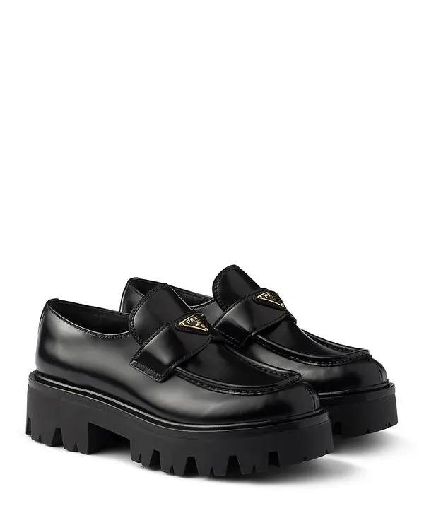 Prada Brushed Leather Loafers - Black