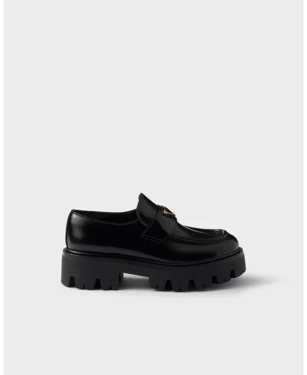 Prada Brushed Leather Loafers - Black