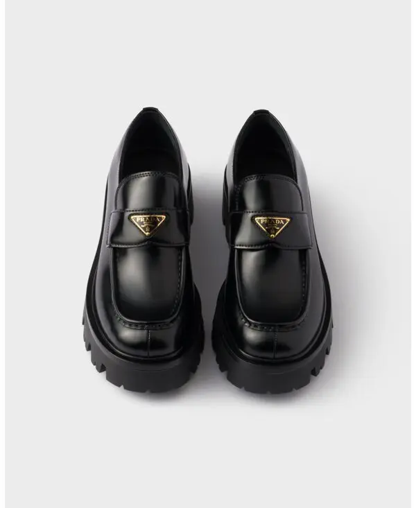 Prada Brushed Leather Loafers - Black