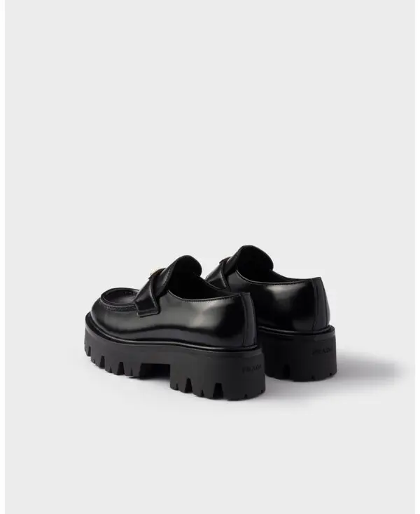 Prada Brushed Leather Loafers - Black