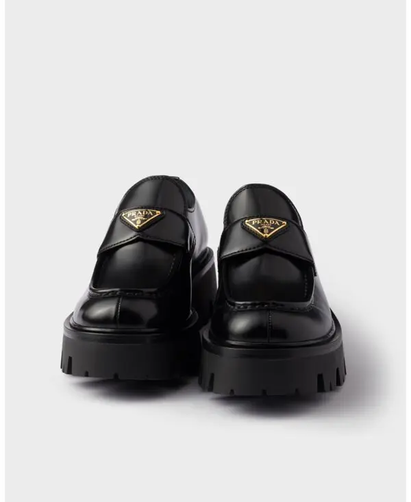 Prada Brushed Leather Loafers - Black