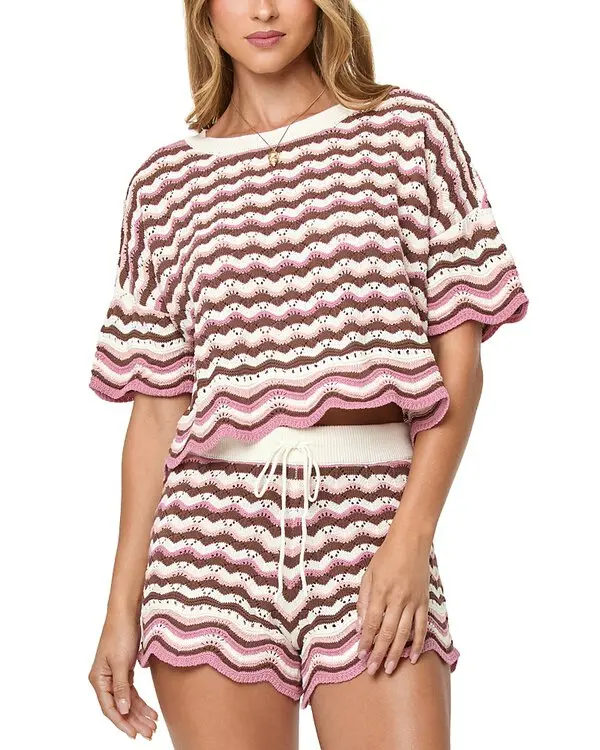 L*Space Sunchaser Scalloped Cover Up Crop Top - Neapolitan