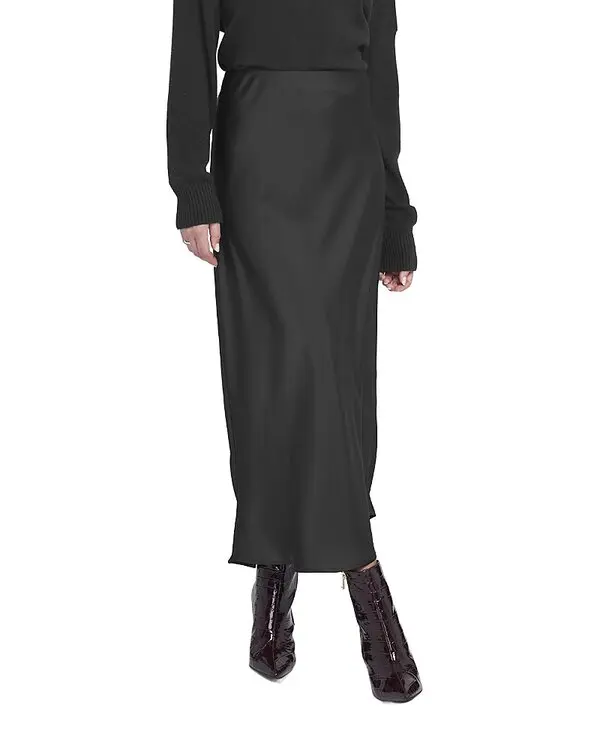 ELLE COLLECTION Satin Midi Skirt - Black