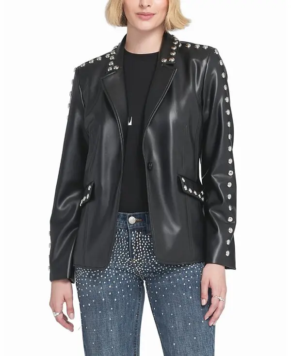 ELLE COLLECTION Studded Faux Leather Blazer