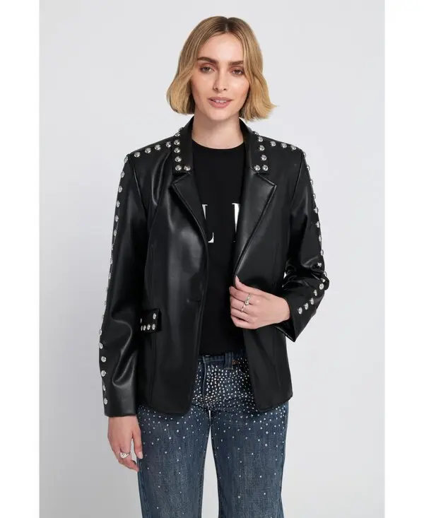 ELLE COLLECTION Studded Faux Leather Blazer
