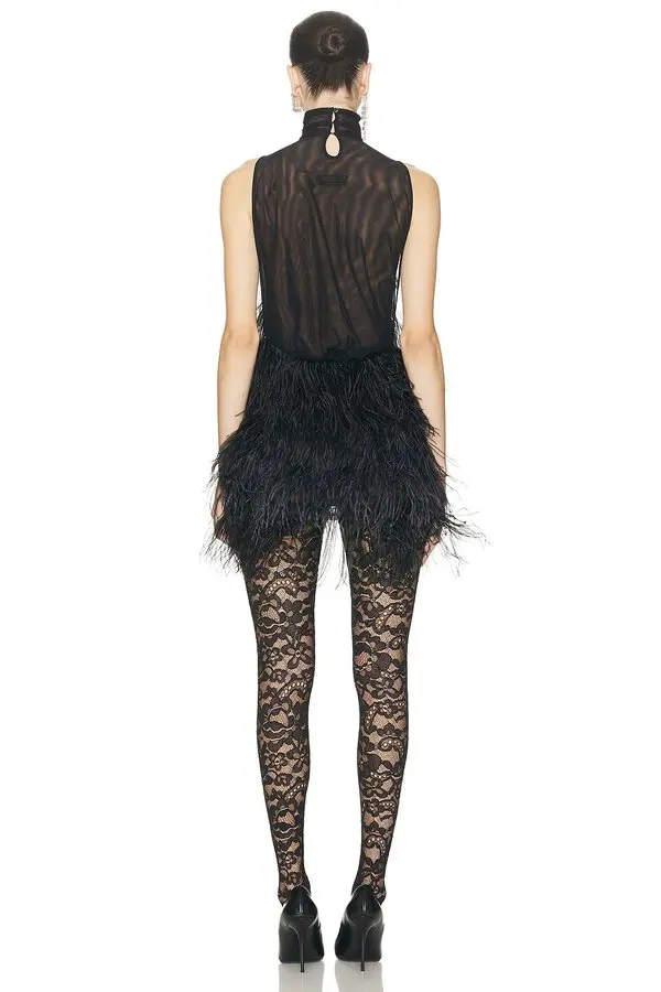 Attico Feathers Embroidered Dress - Black