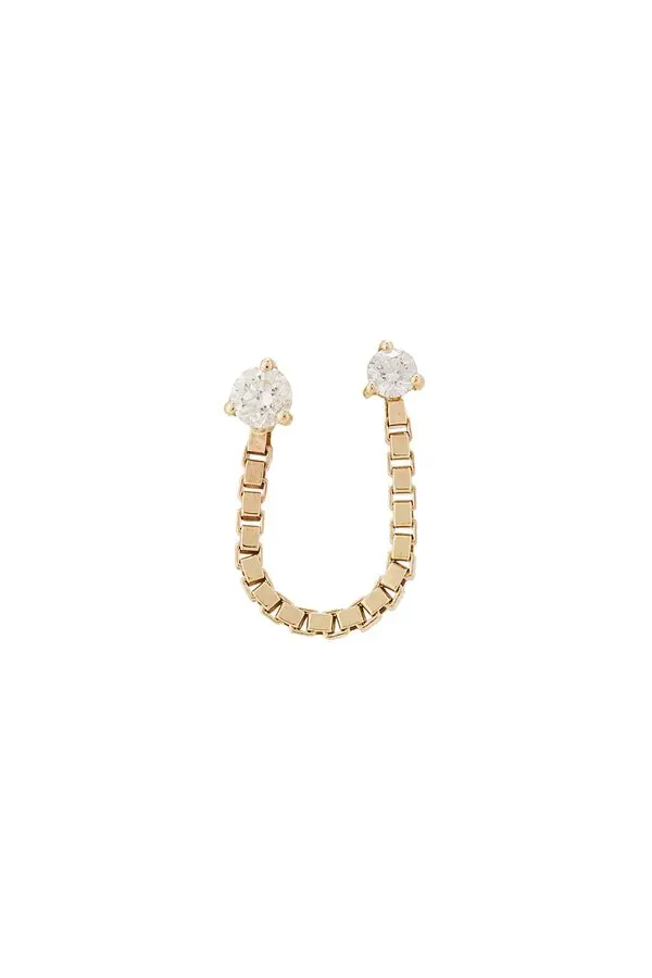 STONE AND STRAND Diamond Block Chain Double Stud Earring - 14k Yellow Gold & White Diamond