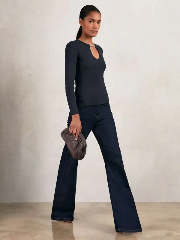 REISS Tilly Keyhole Knit Top With Chain Detail