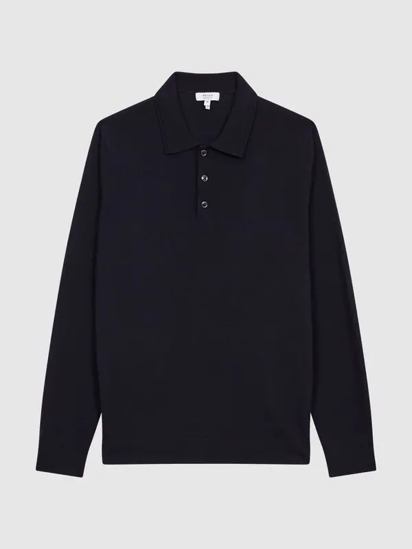 REISS Trafford Merino Wool Polo Shirt - Navy