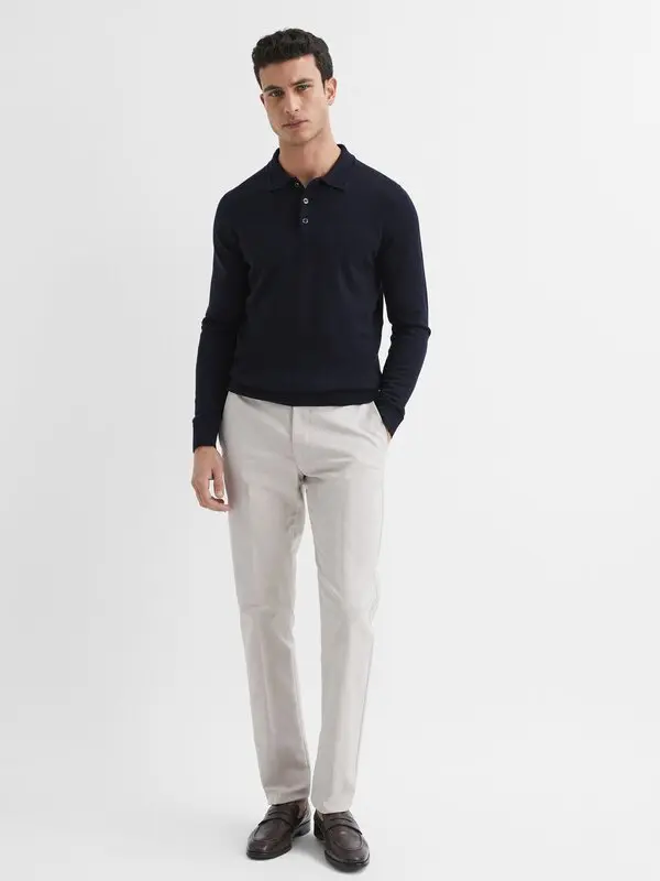REISS Trafford Merino Wool Polo Shirt - Navy