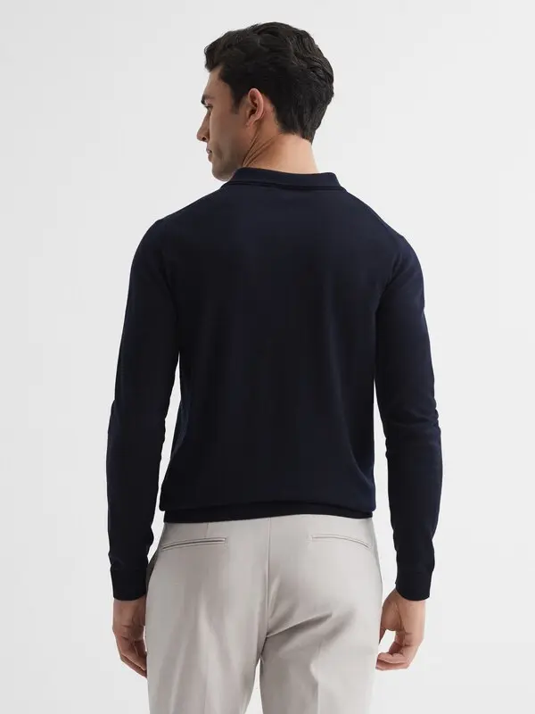 REISS Trafford Merino Wool Polo Shirt - Navy