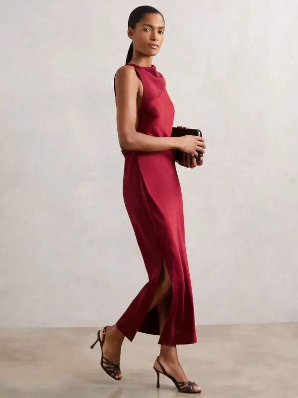 REISS Alula Petite Satin Draped Open-back Dress - Red