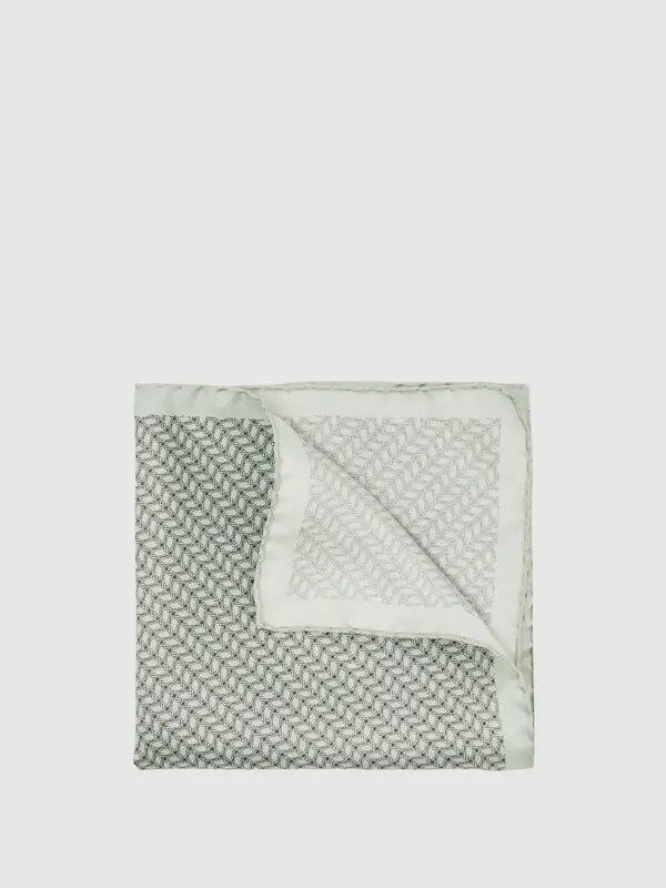 REISS Ottavio Geo Chain Detail Pocket Square - Sage