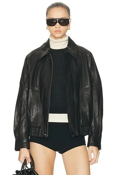 Nour Hammour Dalma Relaxed Leather Jacket - Black
