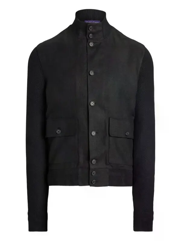 Ralph Lauren Purple Label Knitted-panel Button-front Jacket - Black