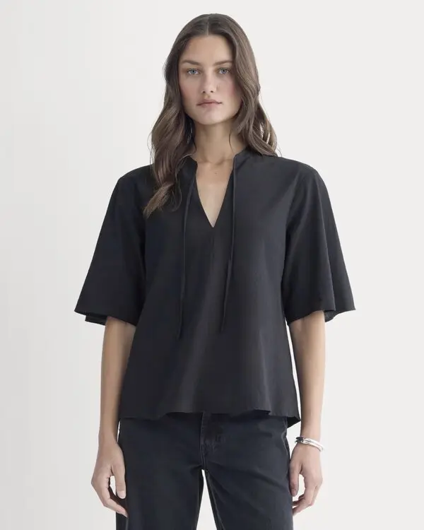 Everlane Gauze Tie-front Shirt - Black