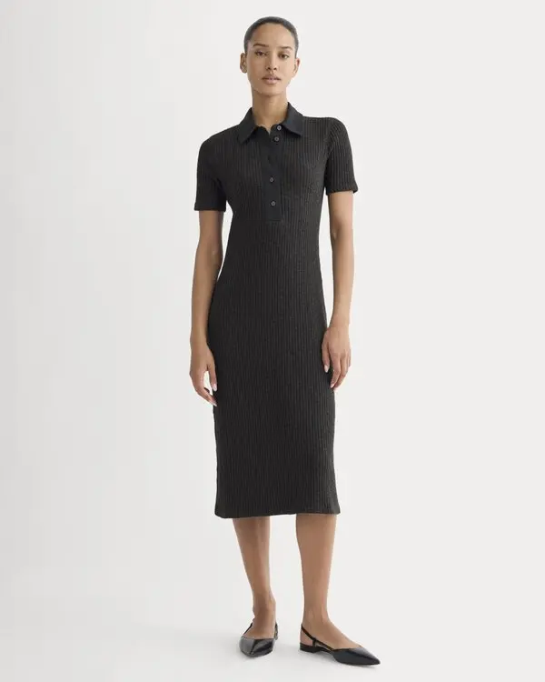 Everlane Cozy Rib Polo Midi Dress - Black