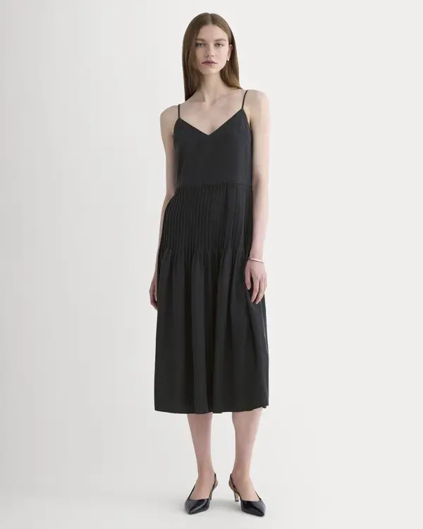 Everlane Pleated Midi Slip Dress - Black
