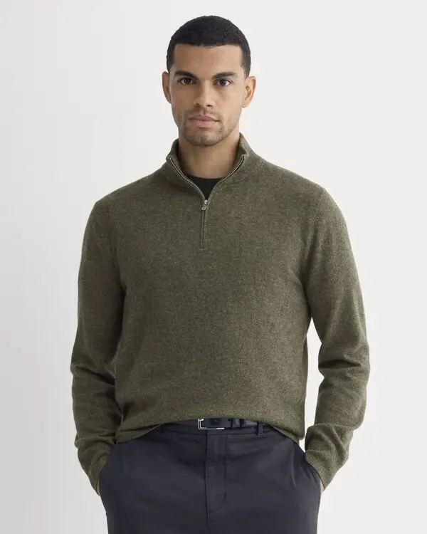 Everlane Quarter Zip Cashmere Sweater - Heathered Army Green