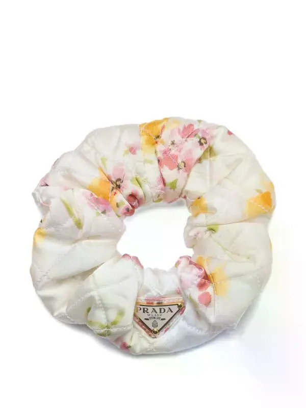 Prada Floral-print Satin Scrunchie - White