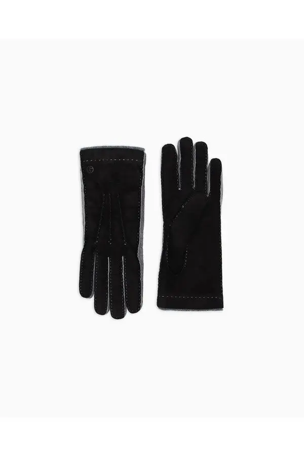 Giorgio Armani Two-tone Lambskin Suede Gloves - Black