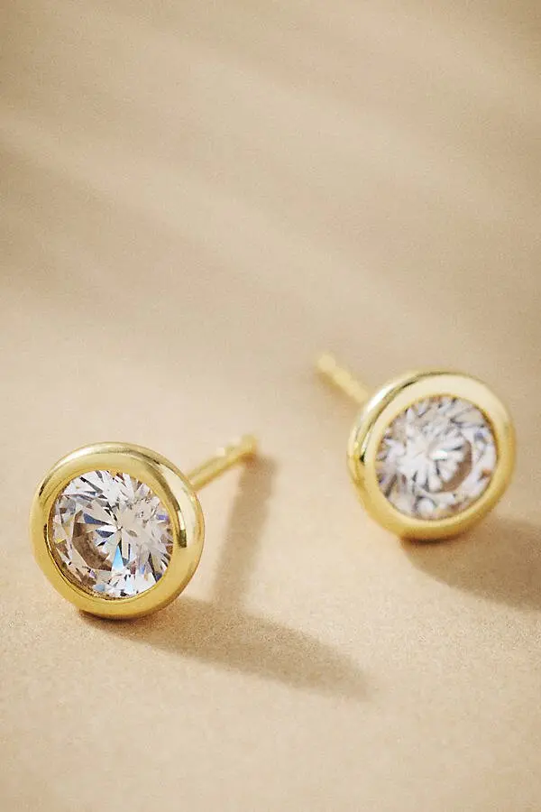 Shashi Bezel Solitaire Stud Earrings - Gold