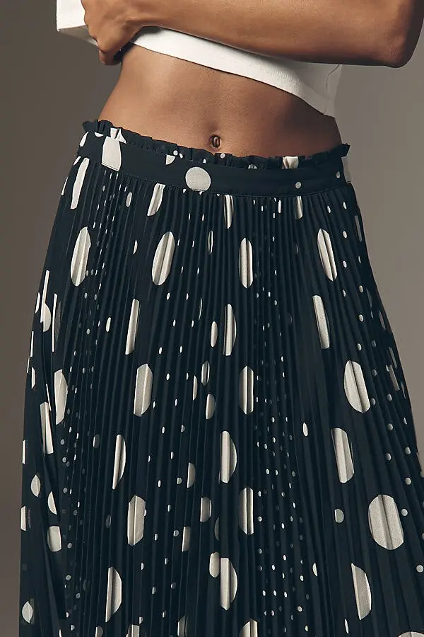 Maeve Sheer Pleated Maxi Skirt - Black Dot