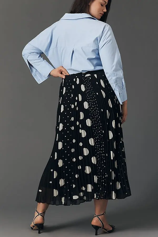 Maeve Sheer Pleated Maxi Skirt - Black Dot