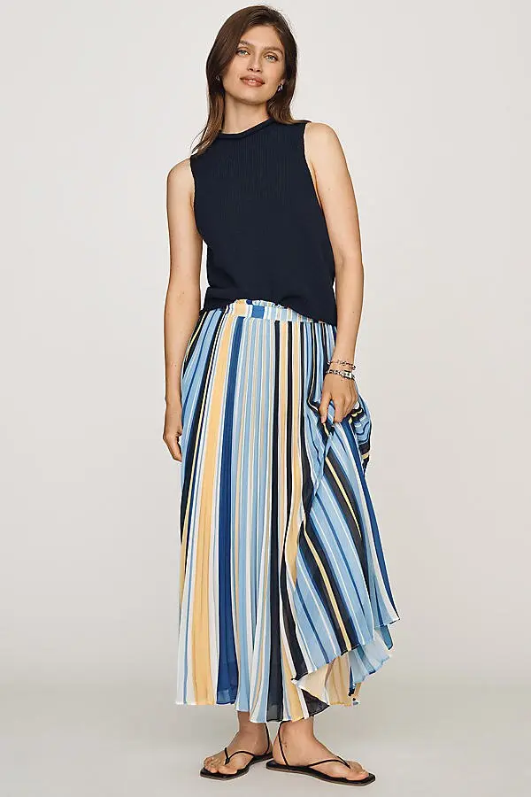 Maeve Sheer Pleated Maxi Skirt - Blue