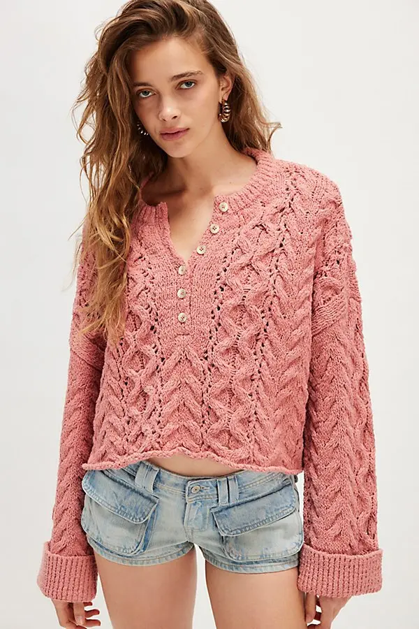 Free People Polly Cable-knit Sweater - Rosie