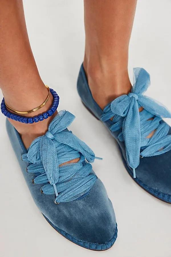 FLABELUS Ginny Chiffon Flats - Blue Velvet