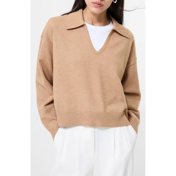 French Connection Sloane Johnny Collar Pullover - Camel Melange