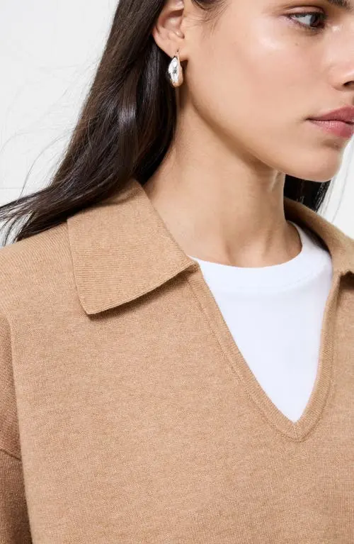 French Connection Sloane Johnny Collar Pullover - Camel Melange