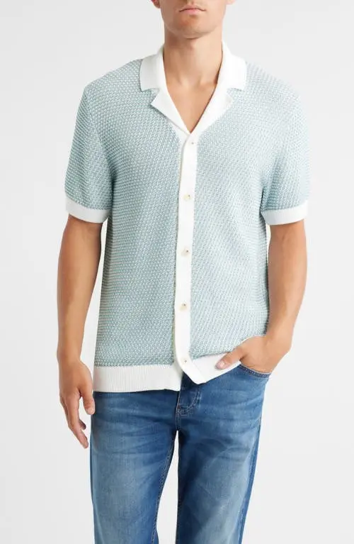 BOSS Iconico Texture Knit Camp Shirt - Light/pastel Blue