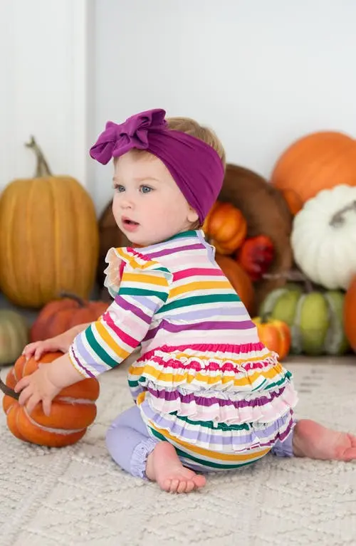 RUFFLEBUTTS Striped Bodysuit With Ruffle Detail