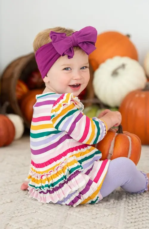 RUFFLEBUTTS Striped Bodysuit With Ruffle Detail