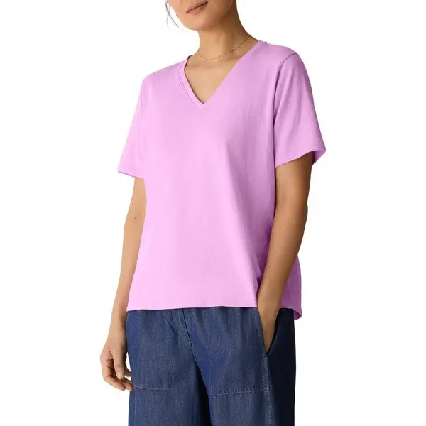 Eileen Fisher Easy V-neck Organic Cotton T-shirt - Bright Aster