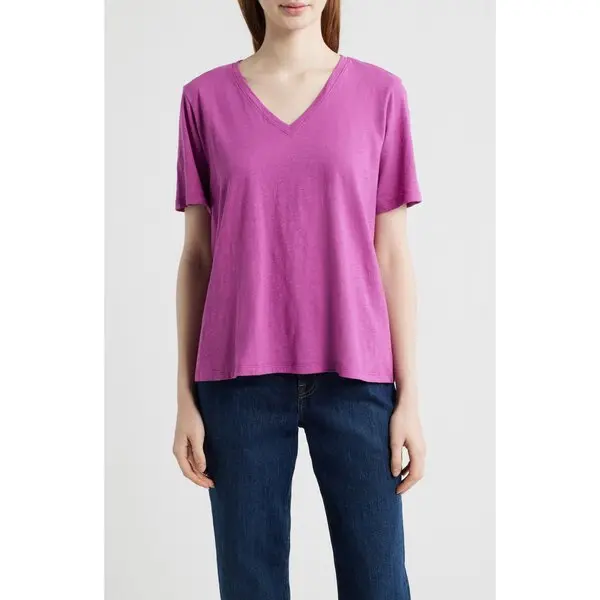 Eileen Fisher Easy V-neck Organic Cotton T-shirt - Grape