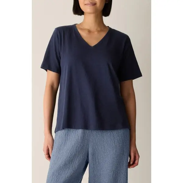 Eileen Fisher Easy V-neck Organic Cotton T-shirt - Ink