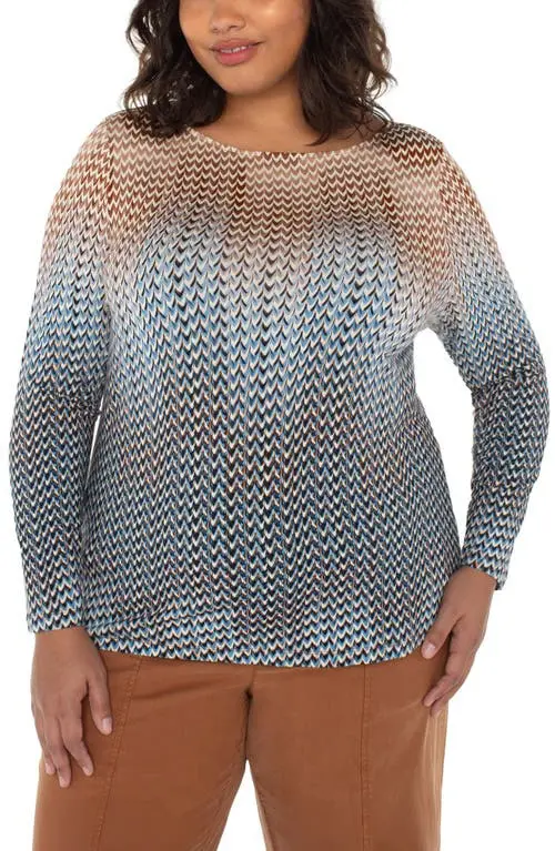 LIVERPOOL Abstract Print Boat Neck Long Sleeve Top