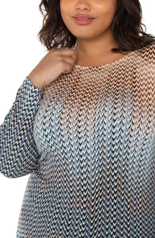 LIVERPOOL Abstract Print Boat Neck Long Sleeve Top