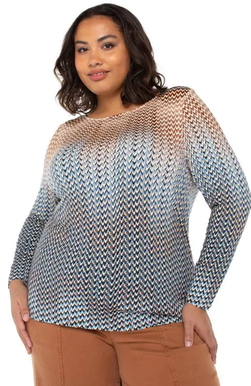 LIVERPOOL Abstract Print Boat Neck Long Sleeve Top
