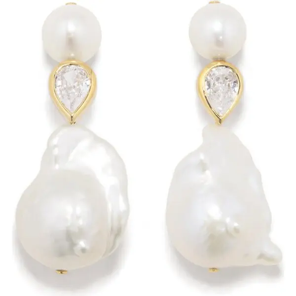 Completedworks Baroque Pearl And Cubic Zirconia Drop Earrings - 18ct Gold Plated